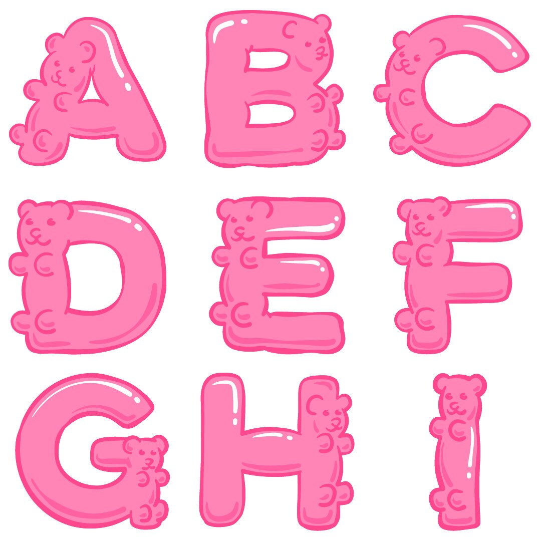 Gummy Bear Letters Pink Font PNG SVG, Bubbly Pink Letter, Summer Cute ...