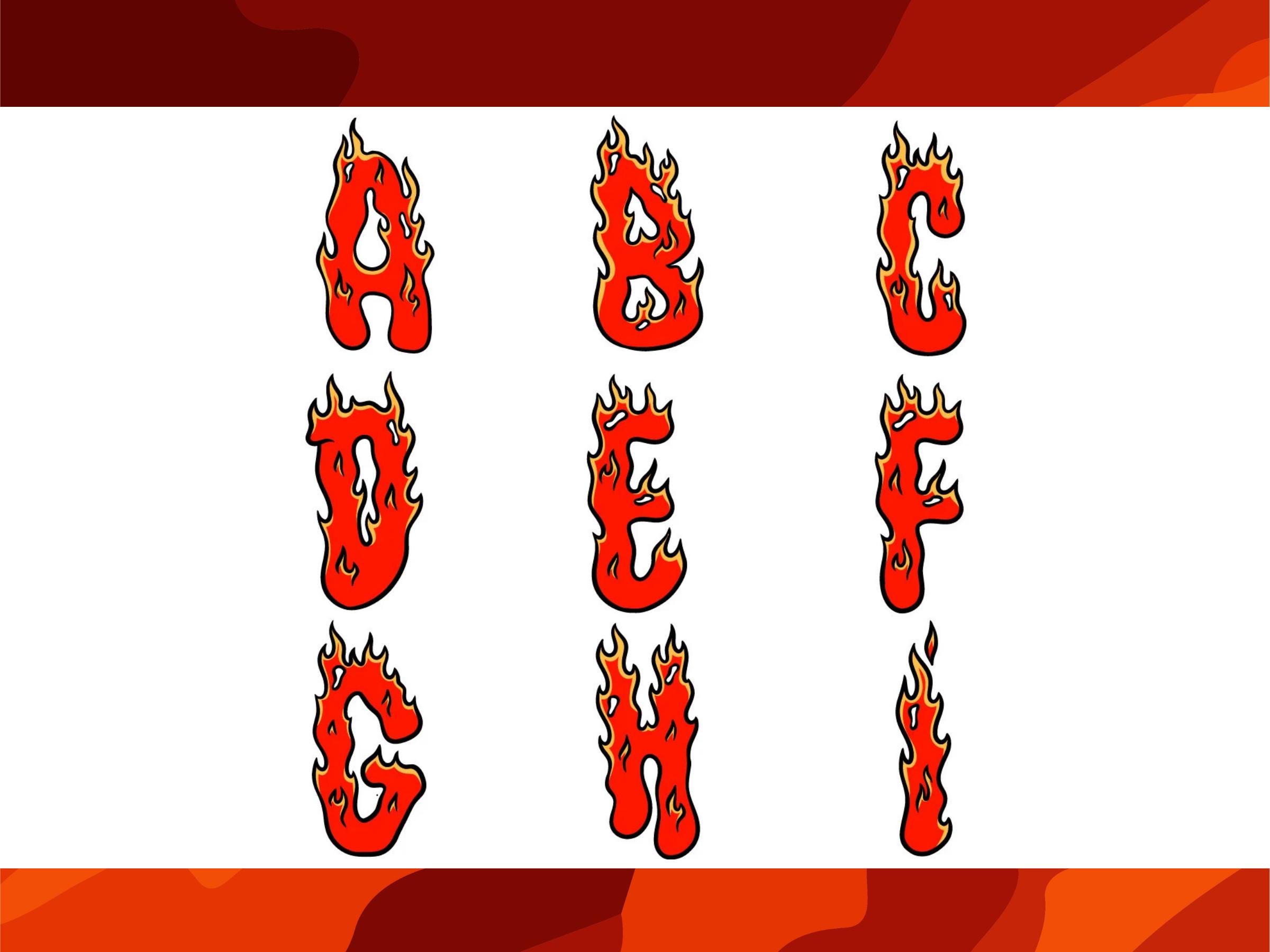 Feuer Buchstaben Schriftart PNG SVG, brennende Schriftart, Feuer Buchstaben Bündel für Cricut ...
