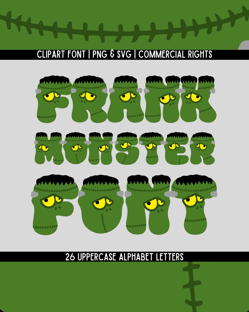 Frankenstein Monster Alphabet Letters: Spooky Halloween Horror Font ...