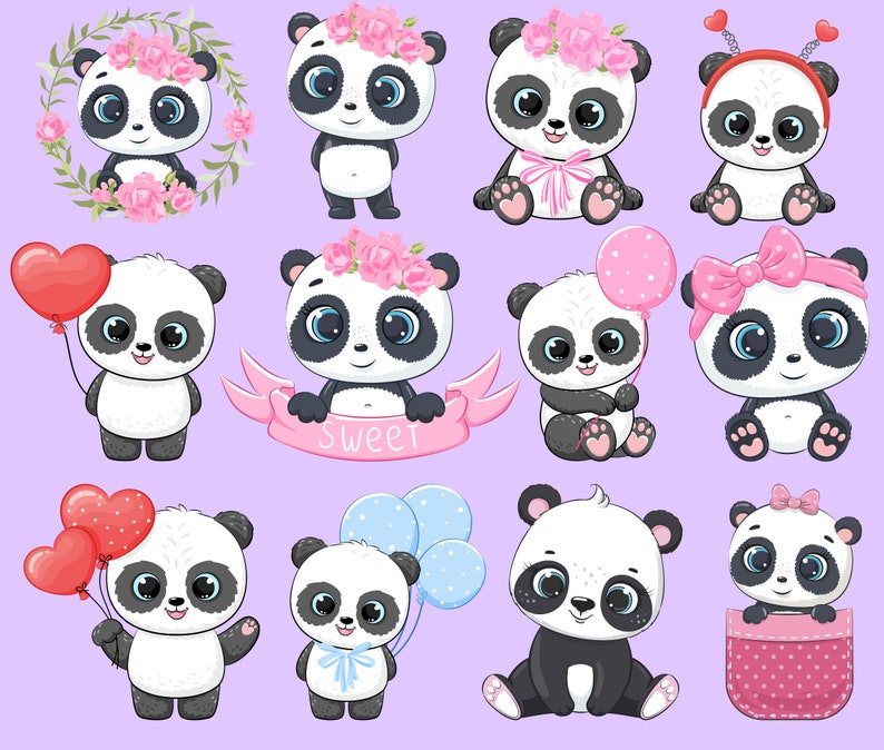 69 Cute Panda Clipart Bundle SVG PNG JPG Pdf Kawaii Panda - Etsy