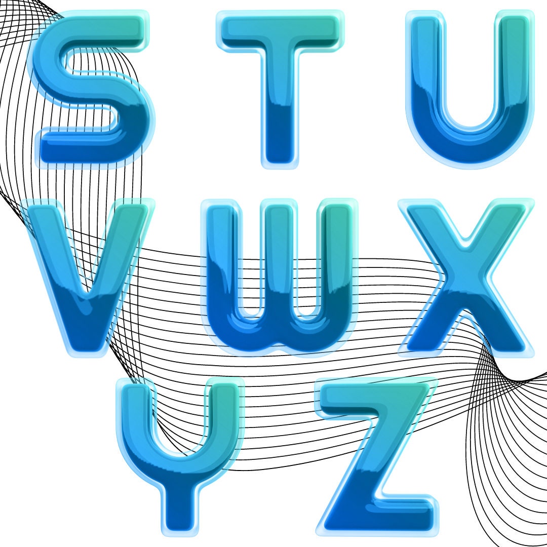3D Blue Green Gradient Letters SVG PNG, Elegant Font, Modern Alphabet ...