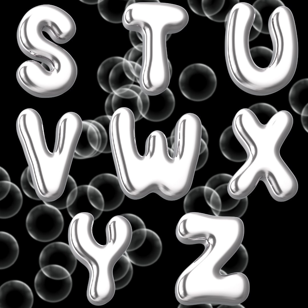 3D Bubble Letters Silver Chrome Font PNG SVG, Chrome Bubbly Letter ...