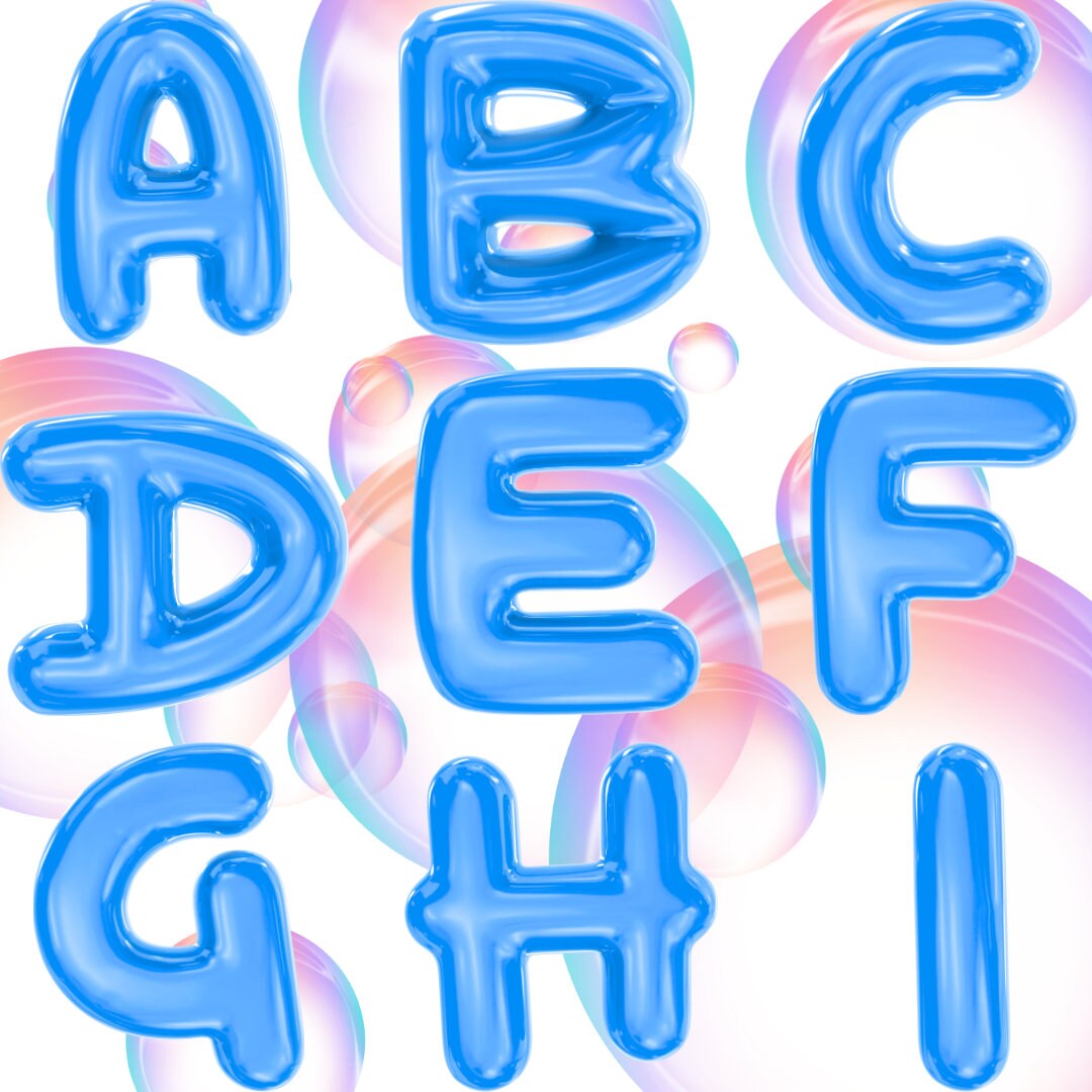 3D Bubble Letters Blue Font PNG SVG, Blue Bubbly Letter, Summer Cute ...