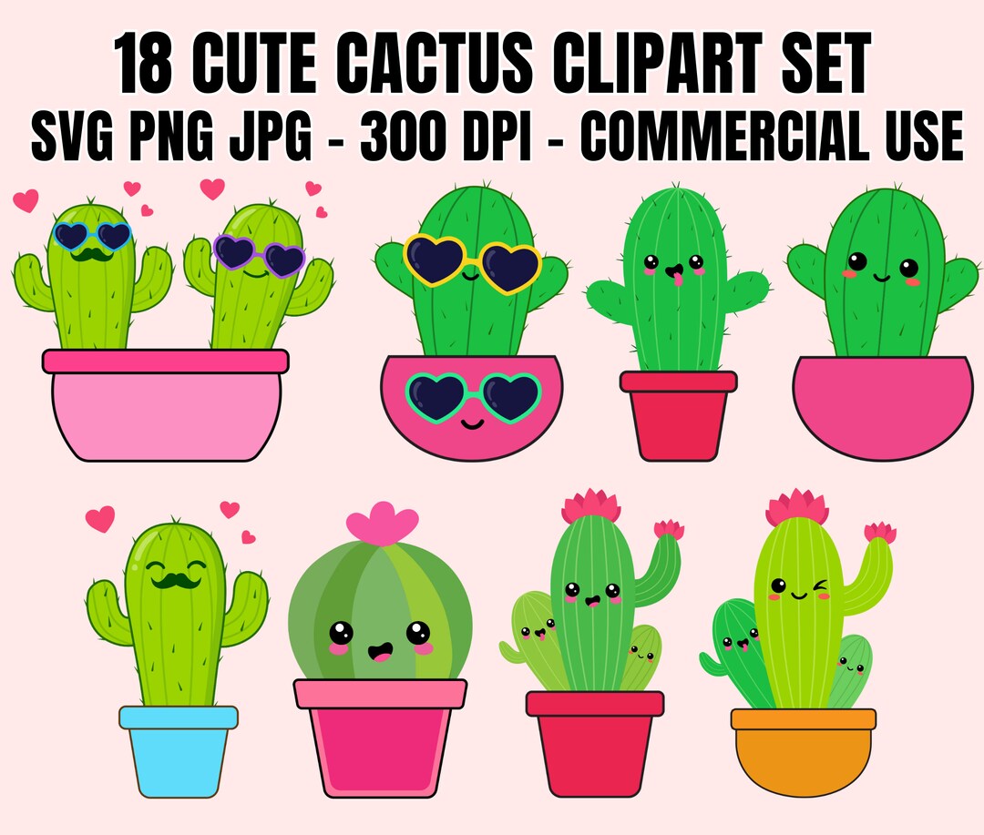 18 Cute Cactus Clipart Bundle SVG PNG JPG Pdf Kawaii Cactus - Etsy Finland