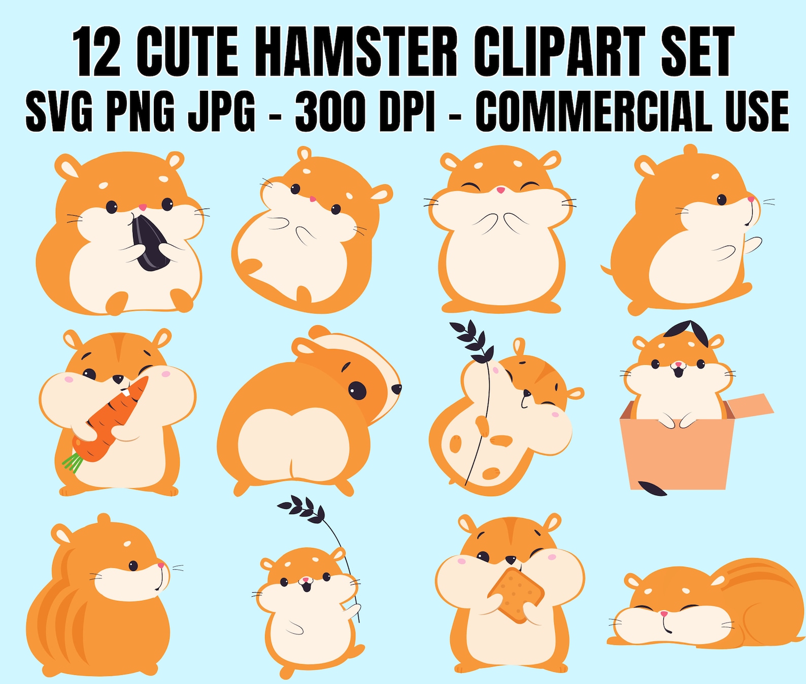 Cute Hamster Clipart Bundle, Kawaii Animal Nursery (SVG, PNG, JPG) - Etsy
