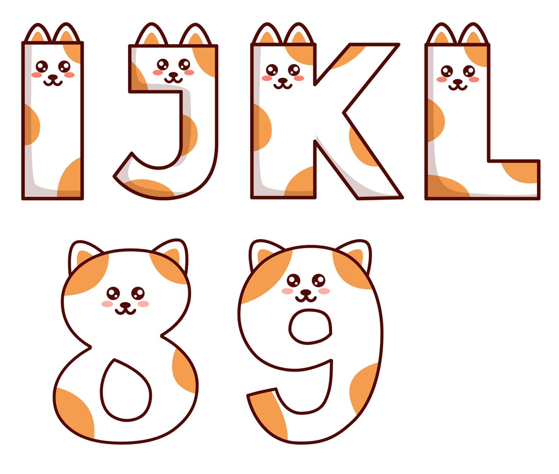 Cute A-Z Letters & Numbers Clipart Set SVG PNG JPG, Cat Alphabet ...