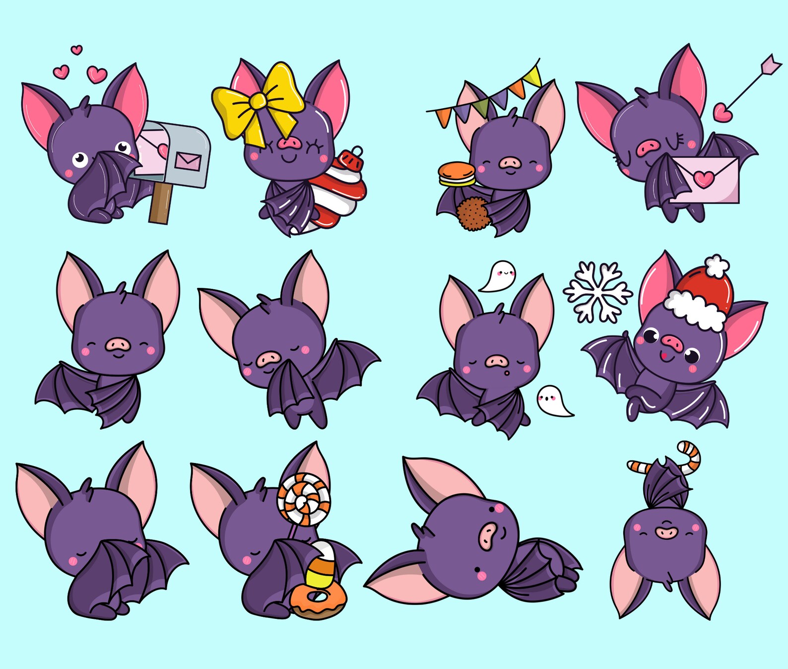49 Cute Bat Clipart Bundle SVG PNG JPG Kawaii Bat Baby Bat Cute Animal ...