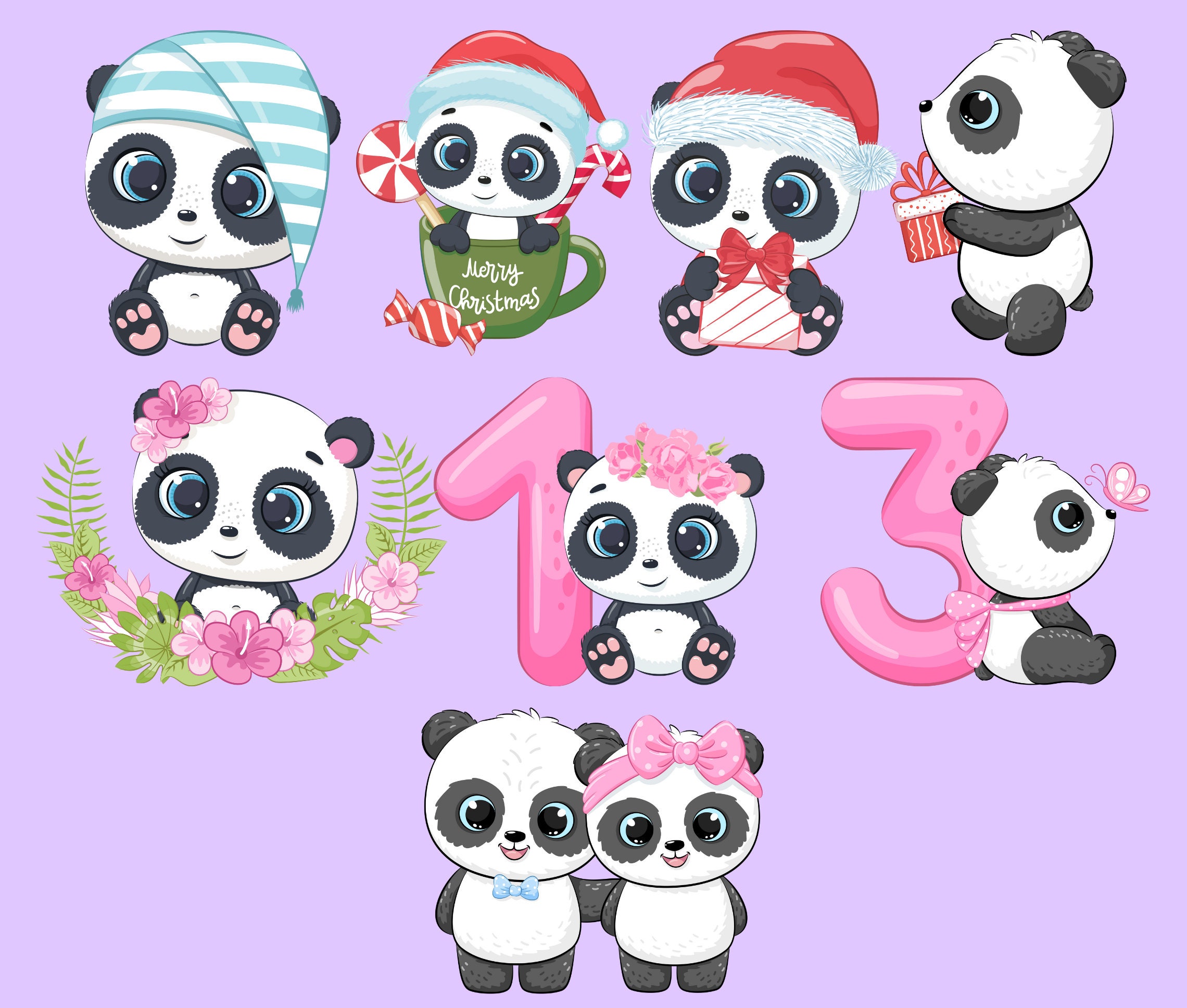 69 Cute Panda Clipart Bundle SVG PNG JPG Pdf Kawaii Panda - Etsy