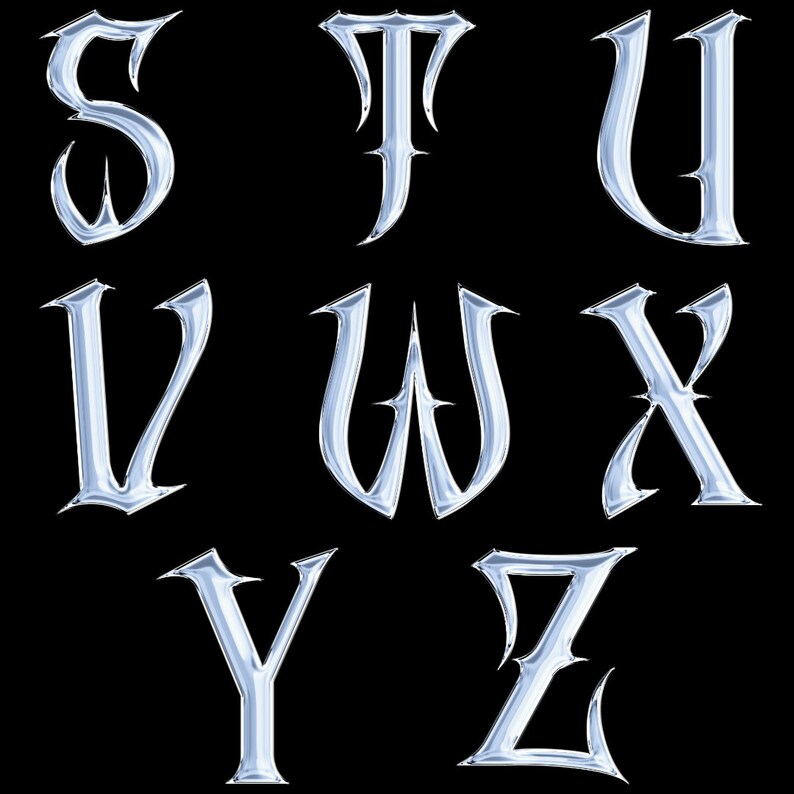 3D Silver Gothic Font SVG PNG, Alfabeto gótico, letras góticas, fuente ...