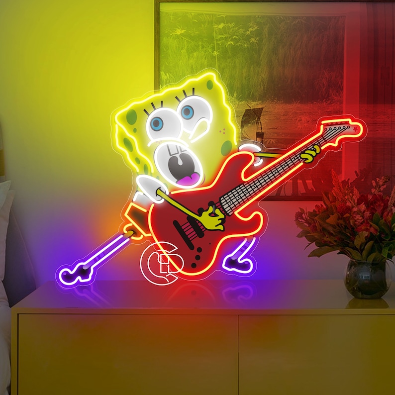 New Custom Cute Cartoon Characters Neon Signs HD Printing Guitar Sign ...