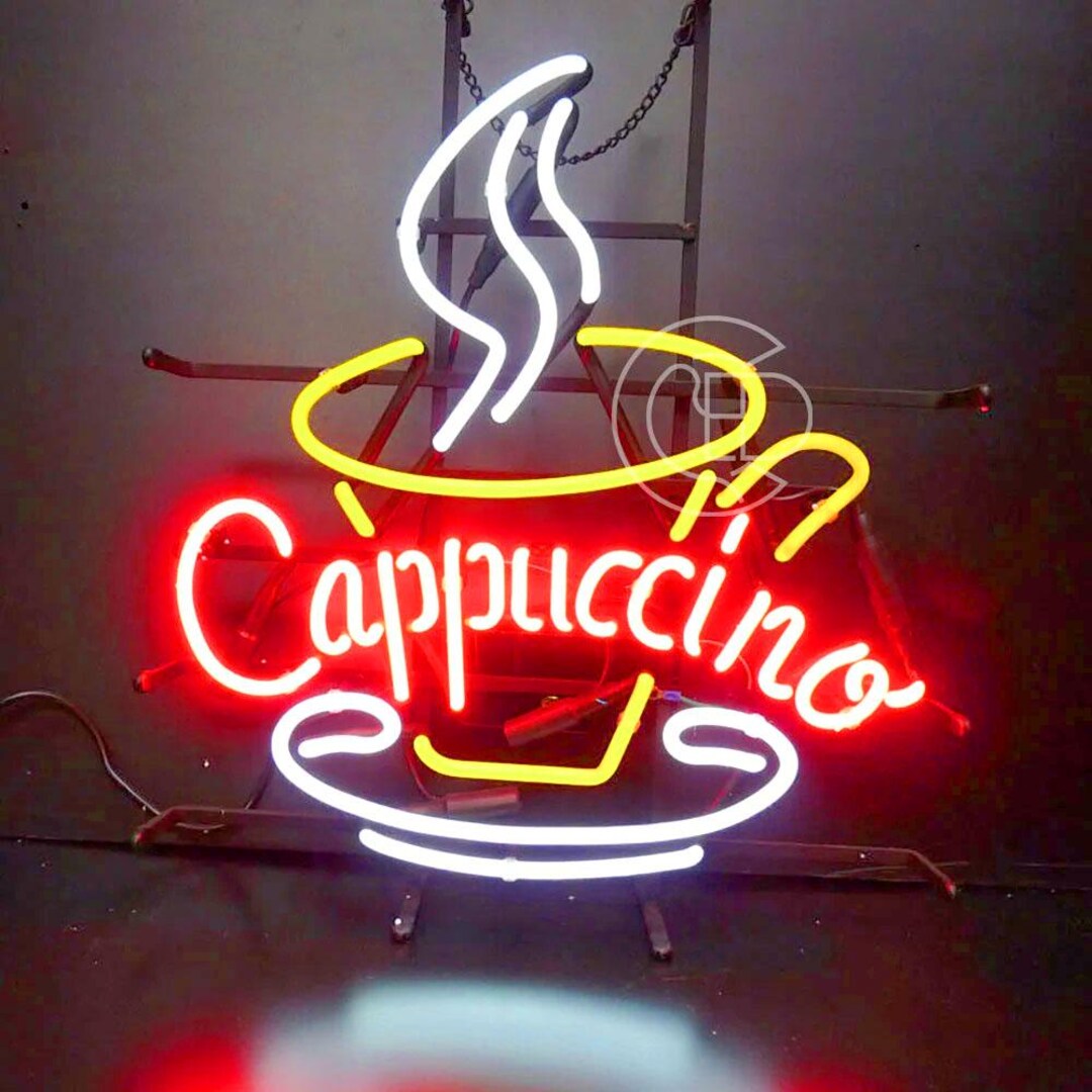 Cappuccino Open Cafe Coffee Handmade Real Glass Neon Sign Lights Custom ...