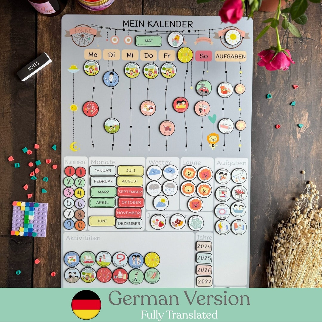 Magnetic, Montessori Calendar for Preschool Children, German Version ...
