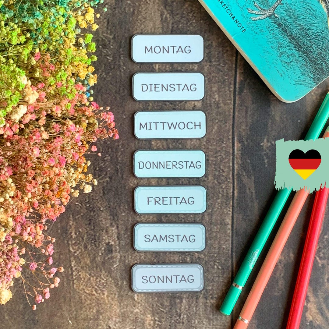 Days of the Week Magnet Set, German Version, Rectangular, Durable ...