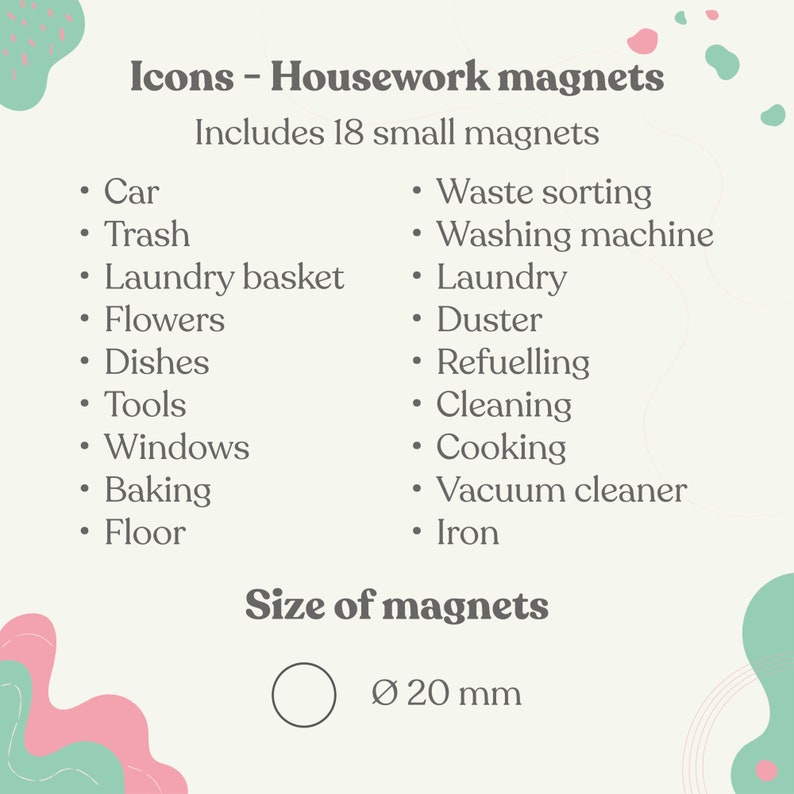 Icons Housework Magnet Set, Minimalist, Doodles, Durable, Small Chore ...