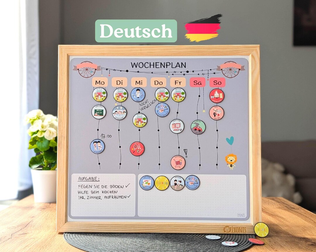 Magnetic Weekly Planner for Schoolchildren, German Version, Montessori ...