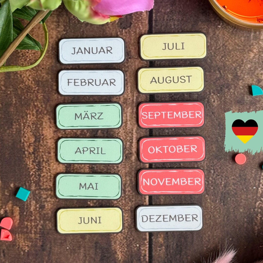 Month Magnets, German Version, Colourful, Rectangular Magnets, Durable ...