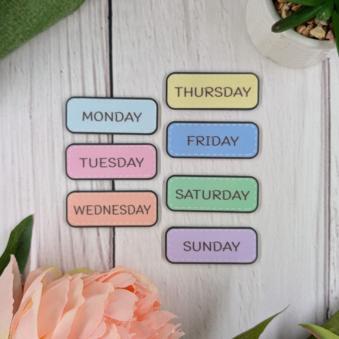 Days of the Week Magnet Set, Rectangular, Durable, Magnet Set of 7 ...