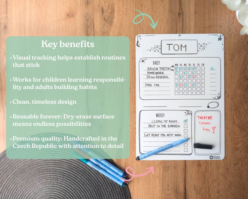 Magnetic Checklist, Daily Routine Tracker, Personalized, Elegant To-do ...
