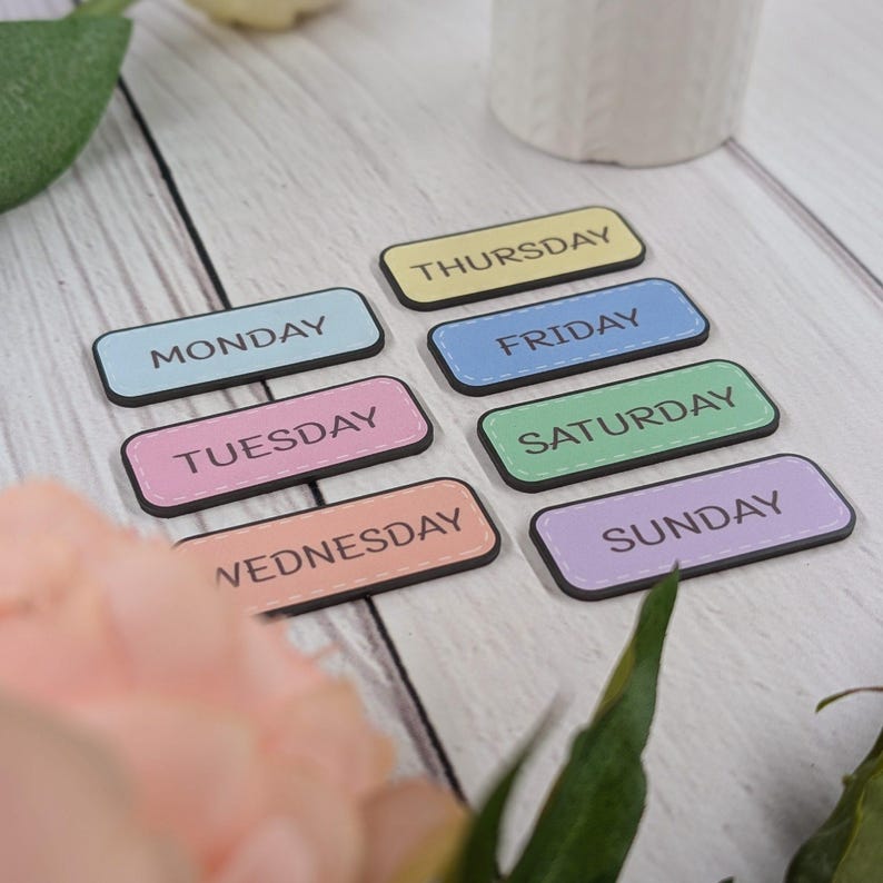 Days of the Week Magnet Set, Rectangular, Durable, Magnet Set of 7 ...