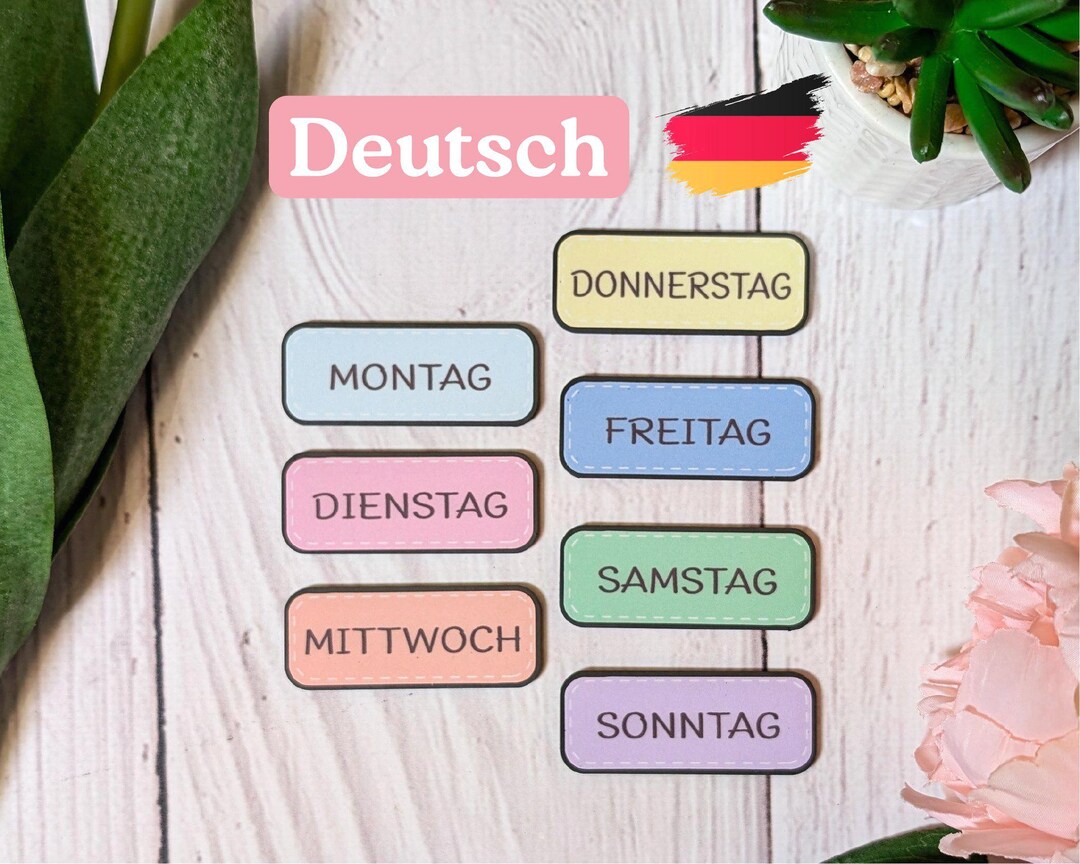 Days of the Week Magnet Set, German Version, Pastel Colors, Rectangular ...