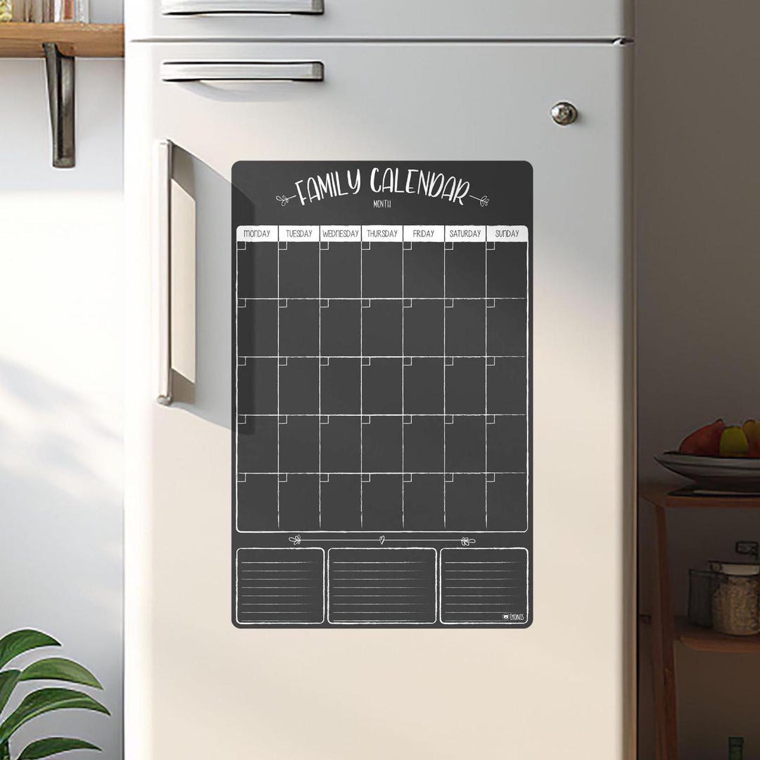 Monthly Magnetic Family Calendar, Black, White, Personalized, With ...