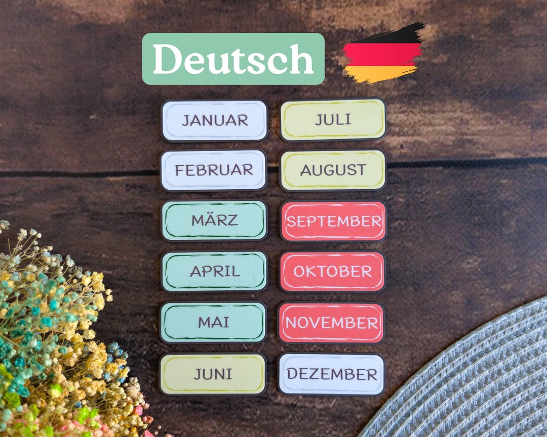 Month Magnets, German Version, Colourful, Rectangular Magnets, Durable ...