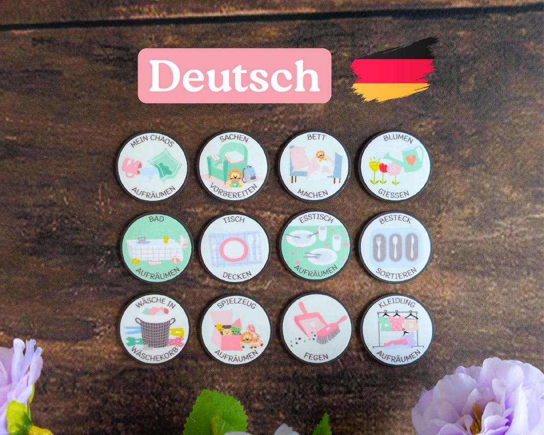 Kids Chore Magnet Set, German Version, Montessori Kindergarten Age ...