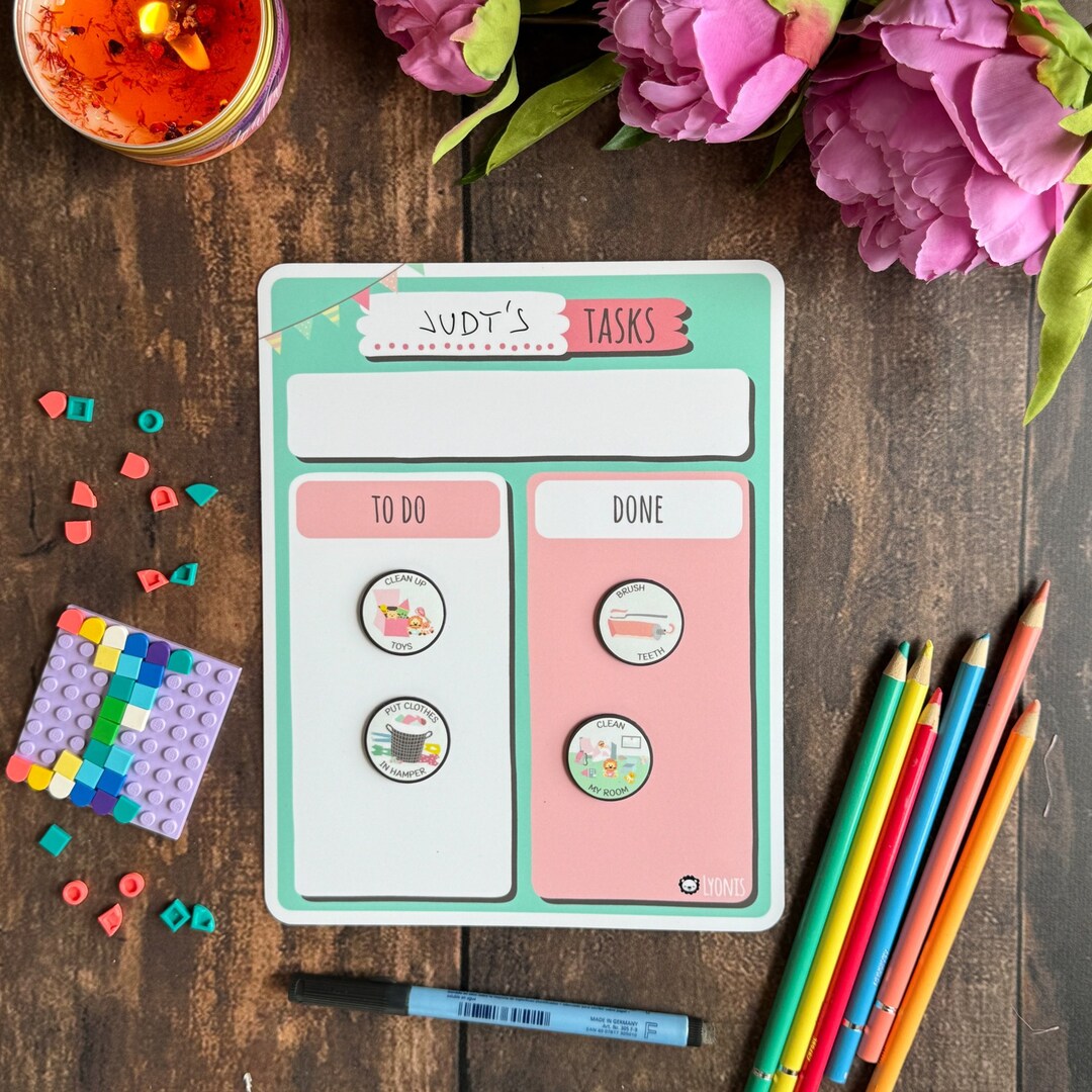 Magnetic TO-DO Chart, Personalization, Pink, Green, Task Manager ...