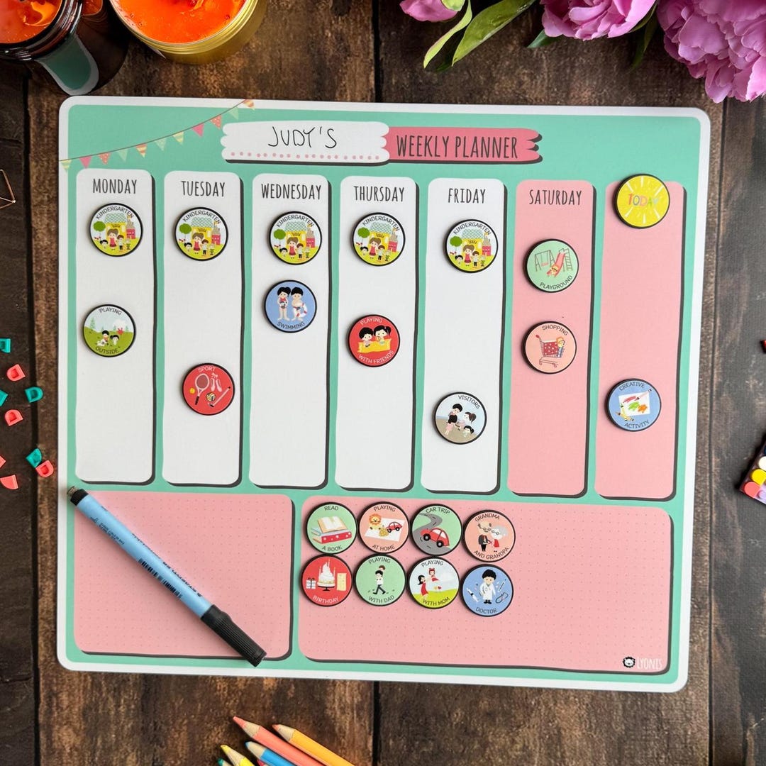 Magnetic, Weekly Planner for Preschool Children, Montessori, With ...