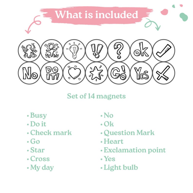 Icons - Symbols Magnet Set, Minimalist Pictogram, Doodles, Durable ...