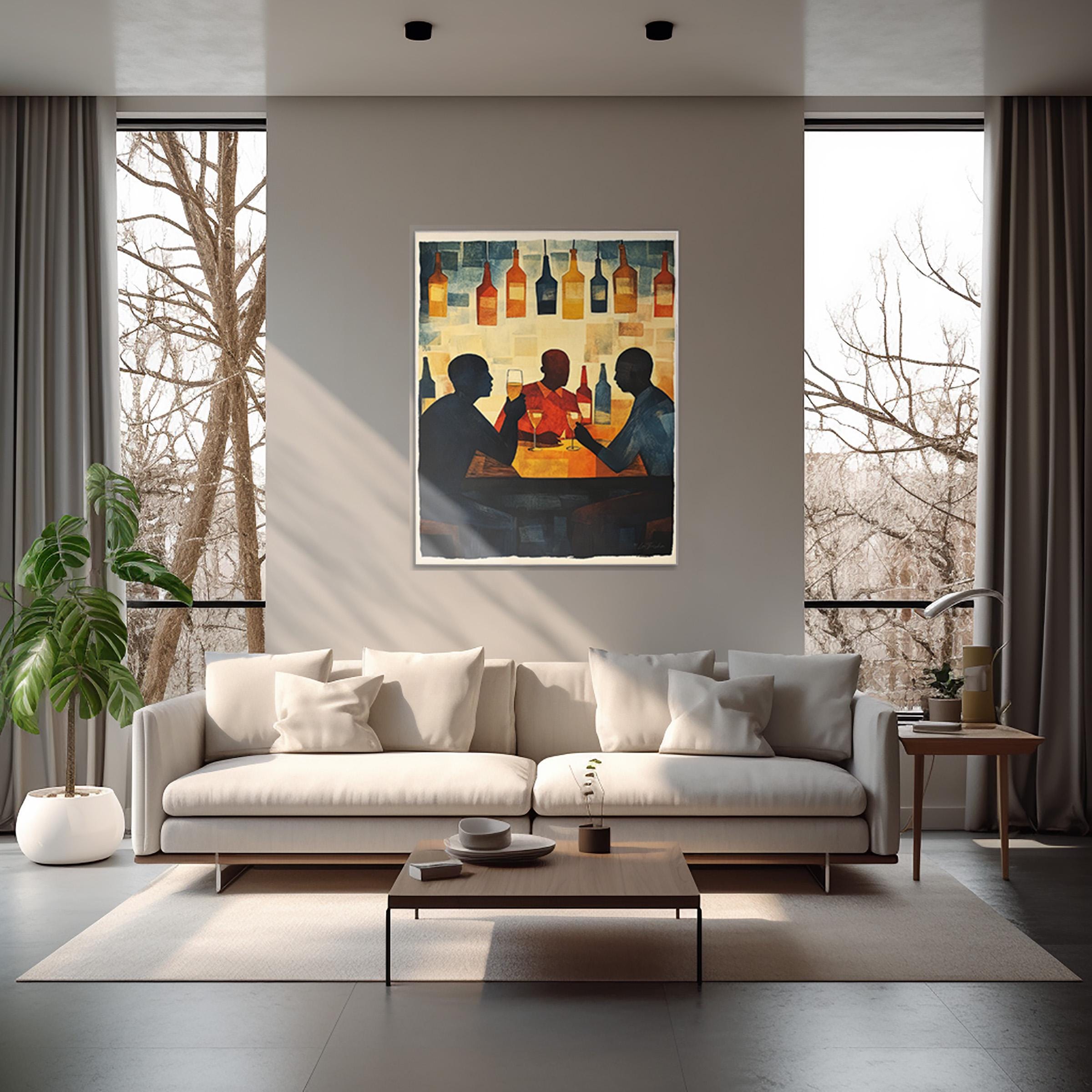 African American Men Art Print, Modern Abstract Black Men Socializing ...