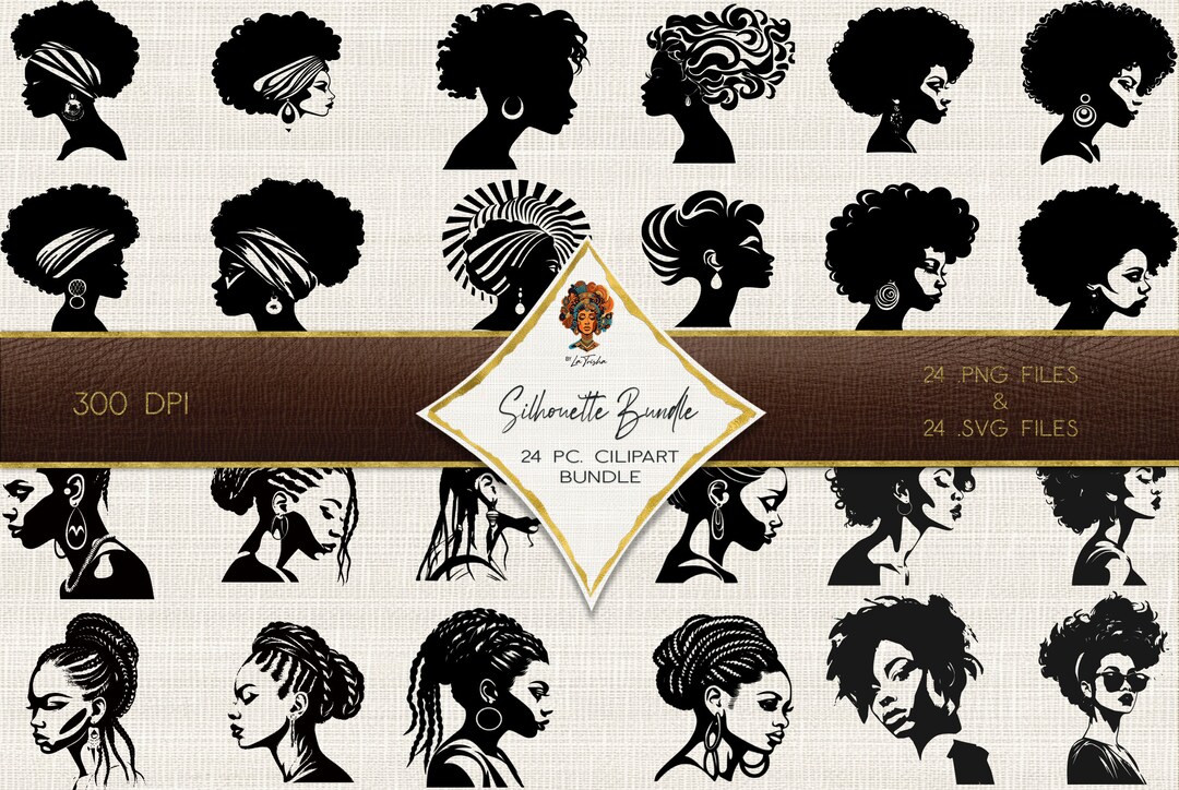 Black Woman Clipart Head and Shoulders Silhouette Clipart Bundle - 24 ...