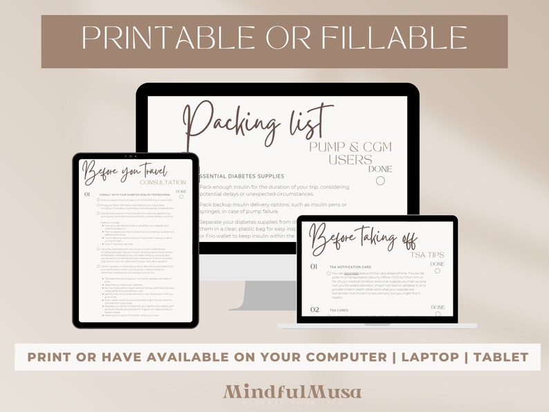 Fillable T1D Travel Checklist, Printable Type 1 Diabetes Vacation ...