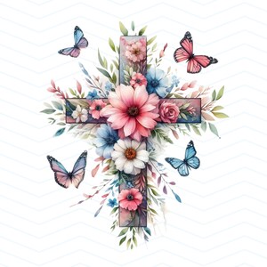 Watercolor Floral Butterfly Cross SVG & PNG Clip Art Image Perfect for ...