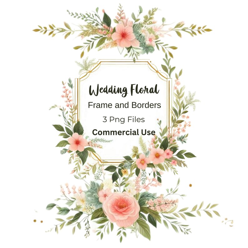 Watercolor Wedding Floral Frame and Borders Bundle PNG Transparent ...