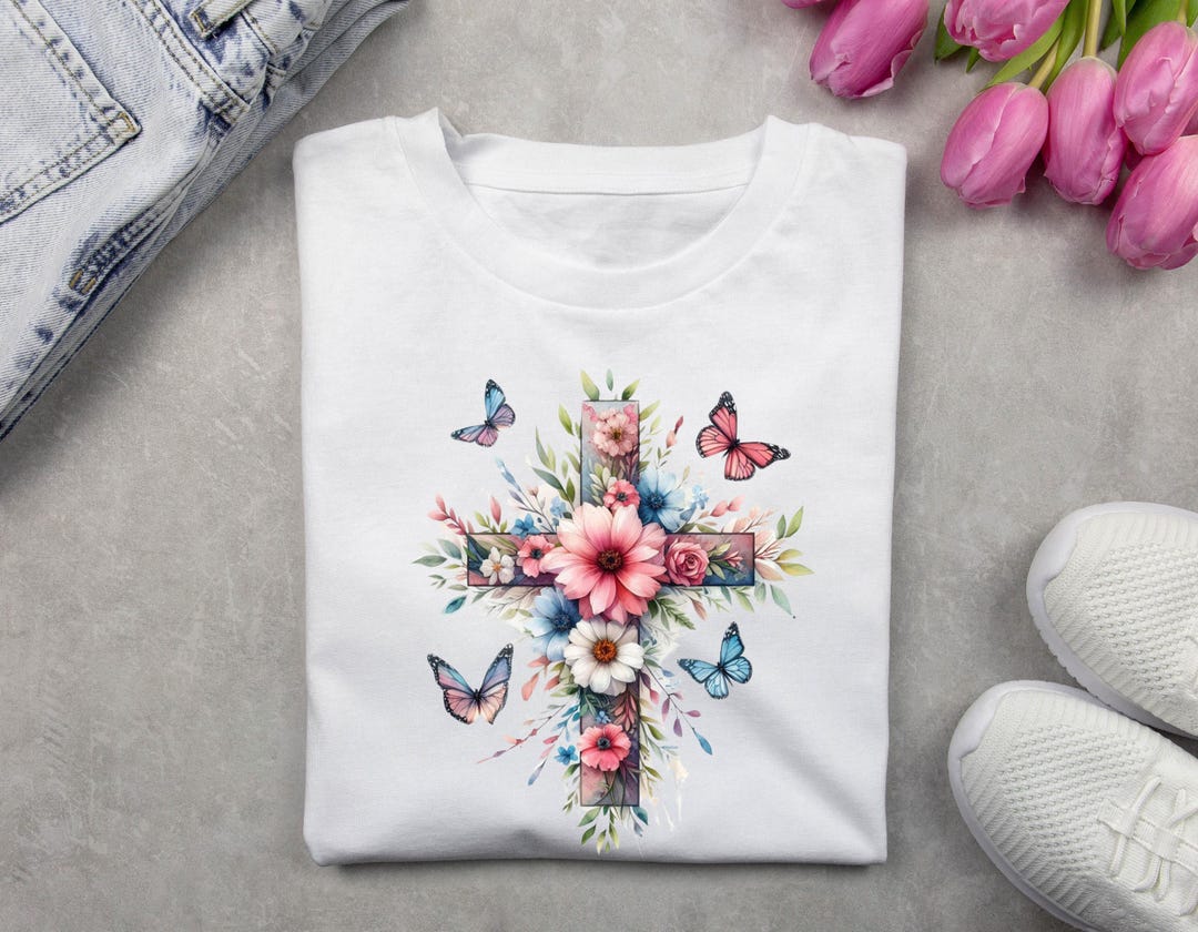 Watercolor Floral Butterfly Cross SVG & PNG Clip Art Image Perfect for ...