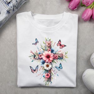 Watercolor Floral Butterfly Cross SVG & PNG Clip Art Image Perfect for ...