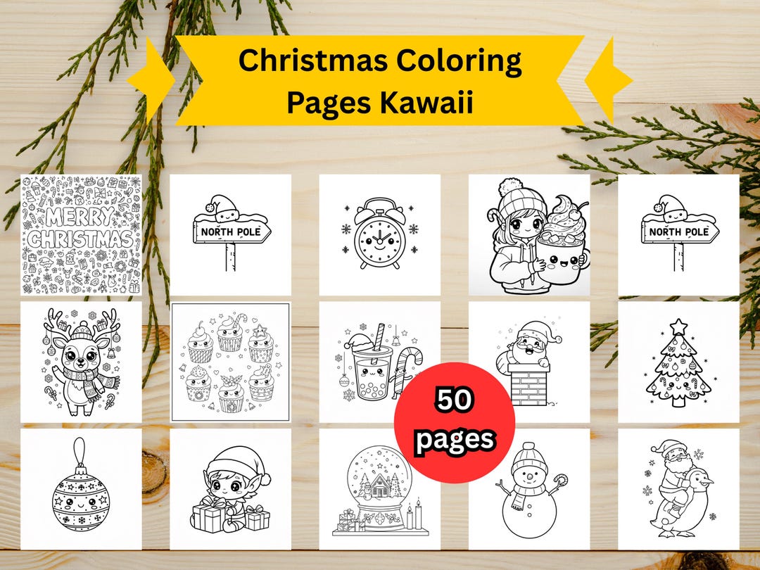 Kawaii Christmas Coloring Pages, Bold Line Art (PDF & PNG) - Etsy