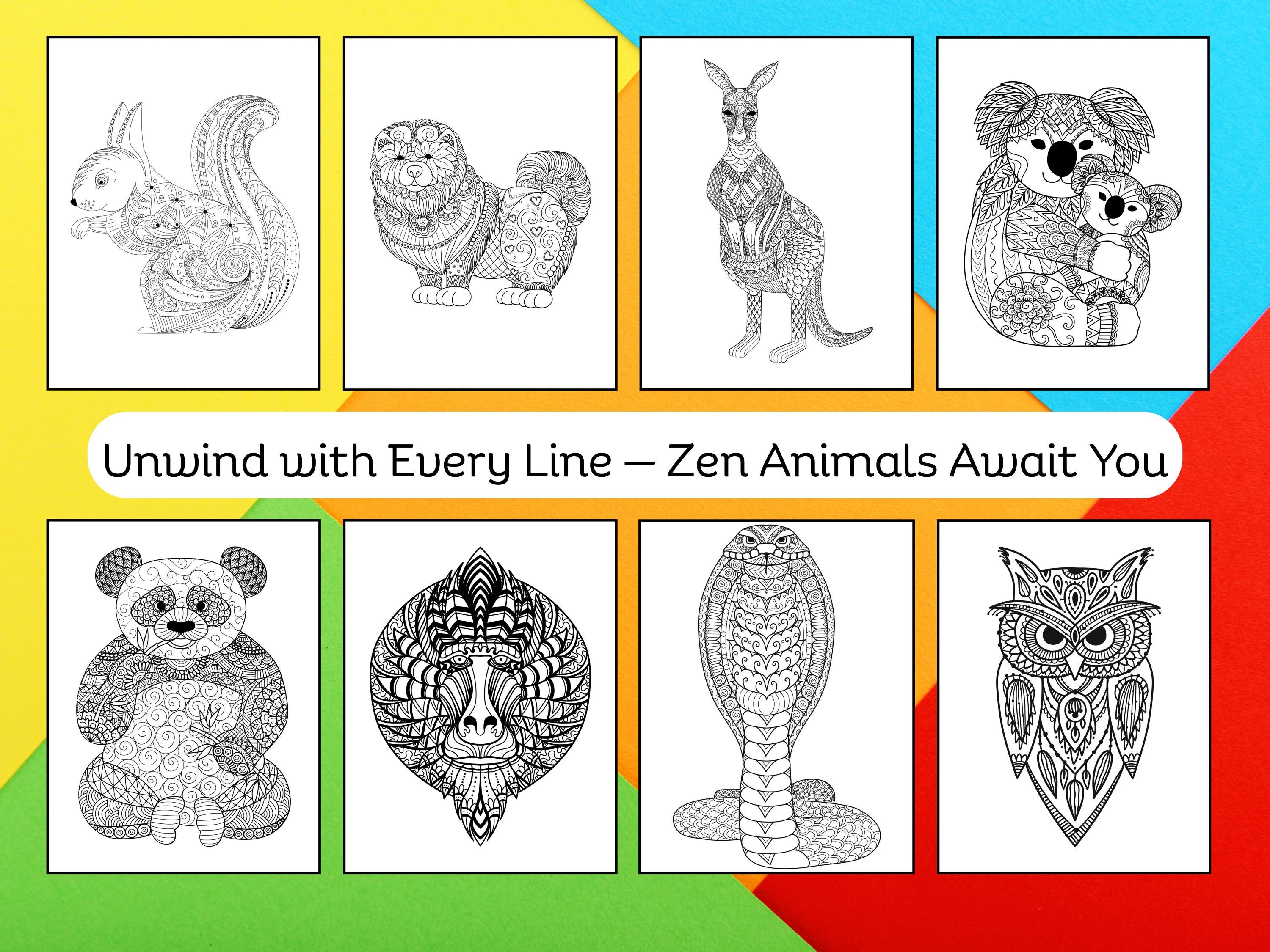 Zen Tangle Animal Coloring Pages | Stress Relief Art (printable PDF) - Etsy