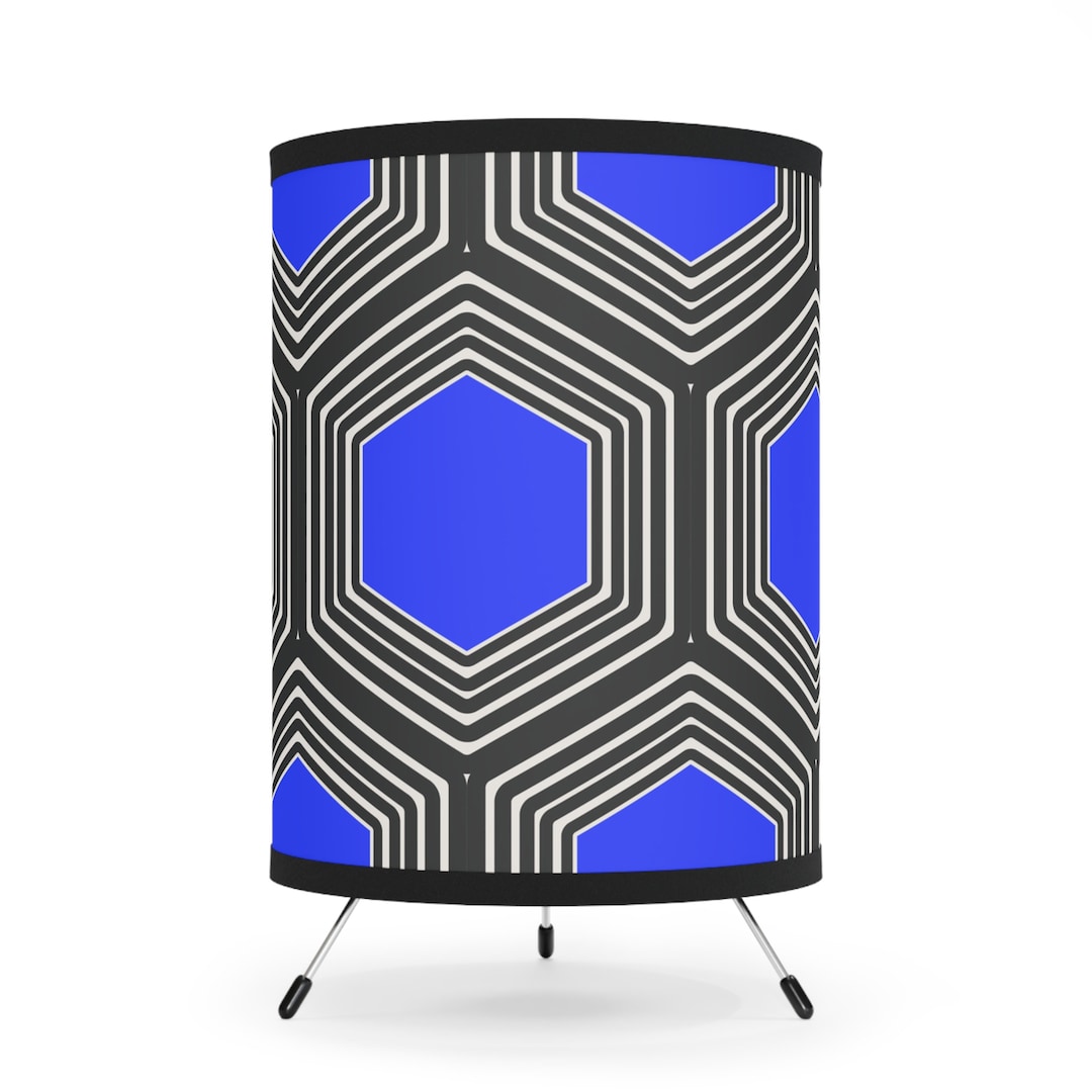 Bold Print Lamp Blue Hexagon Pattern Side Table Light African Style ...