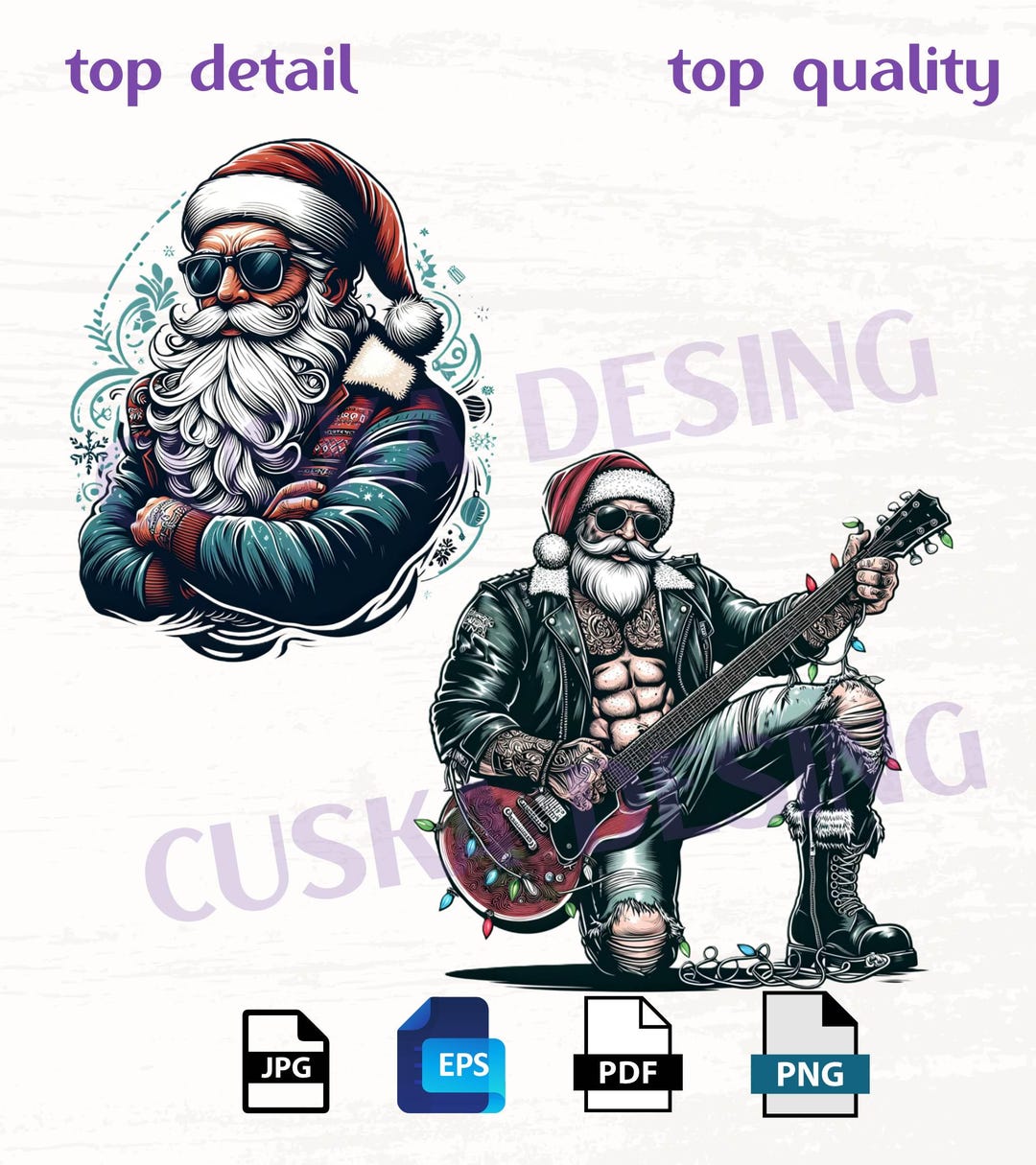 Santa Claus Rock PNG PDF Jpg EPS Santa Claus Rocker Png Noel Rocker - Etsy