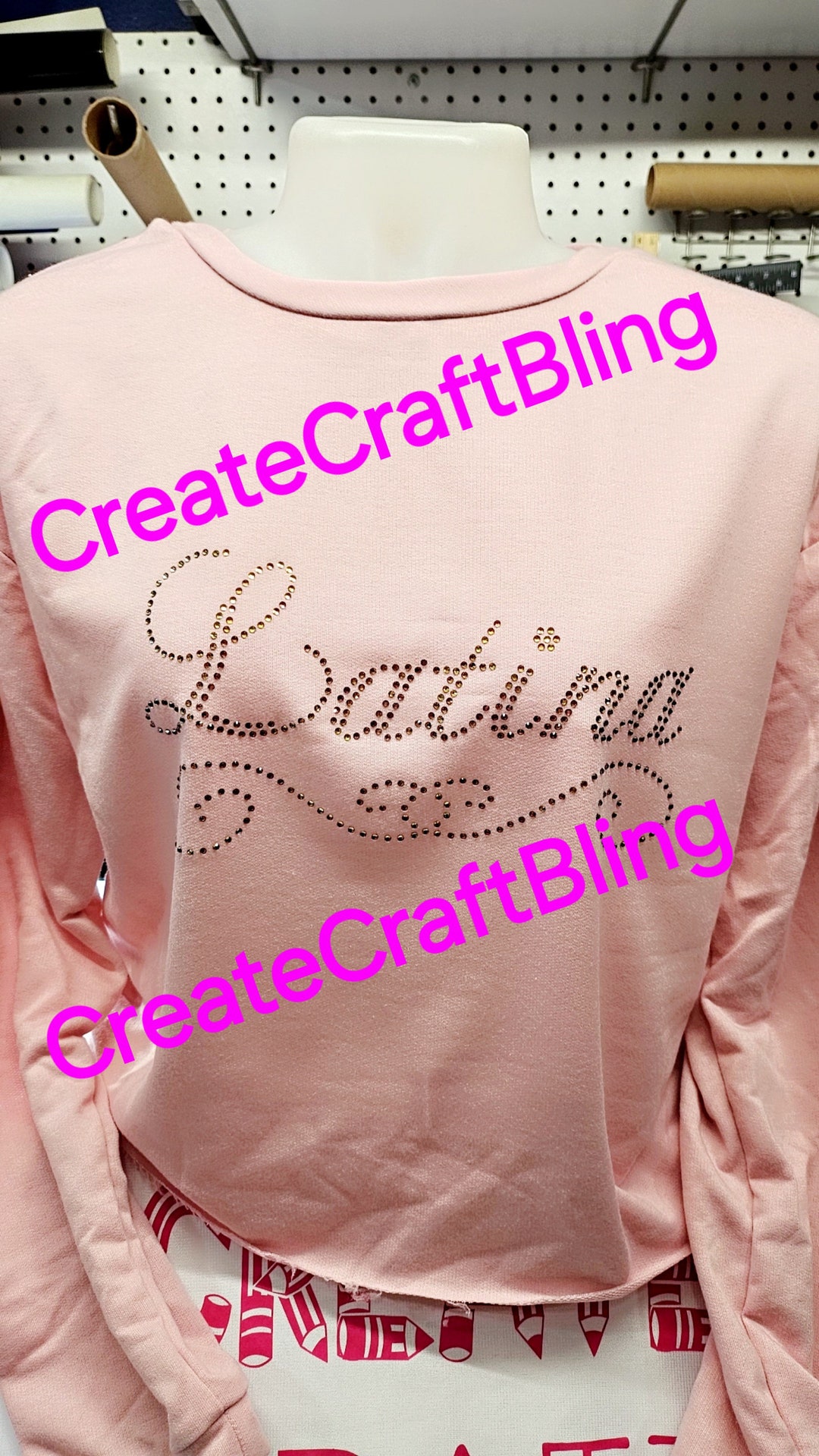 Rhinestone Latina Pink Low Crop Sweat Shirt. Great for Cool or Windy ...