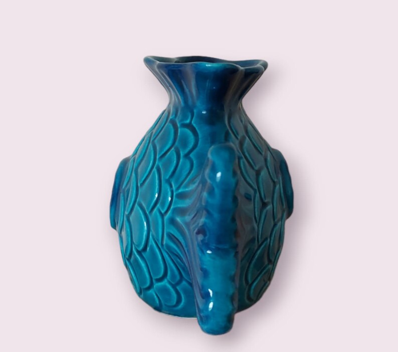 Handmade Turquoise Blue Ceramic Fish Mouth Open Embossed Pattern ...