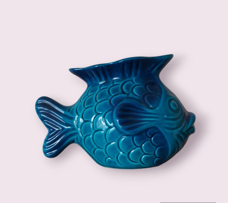 Handmade Turquoise Blue Ceramic Fish Mouth Open Embossed Pattern ...