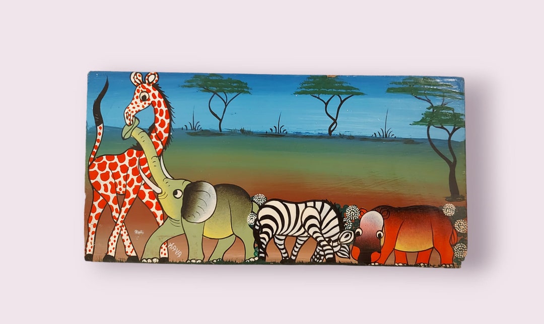 Giraffe, Zebra, Elephant Tinga Tinga Oil Painting, Wall-hanging Oil ...
