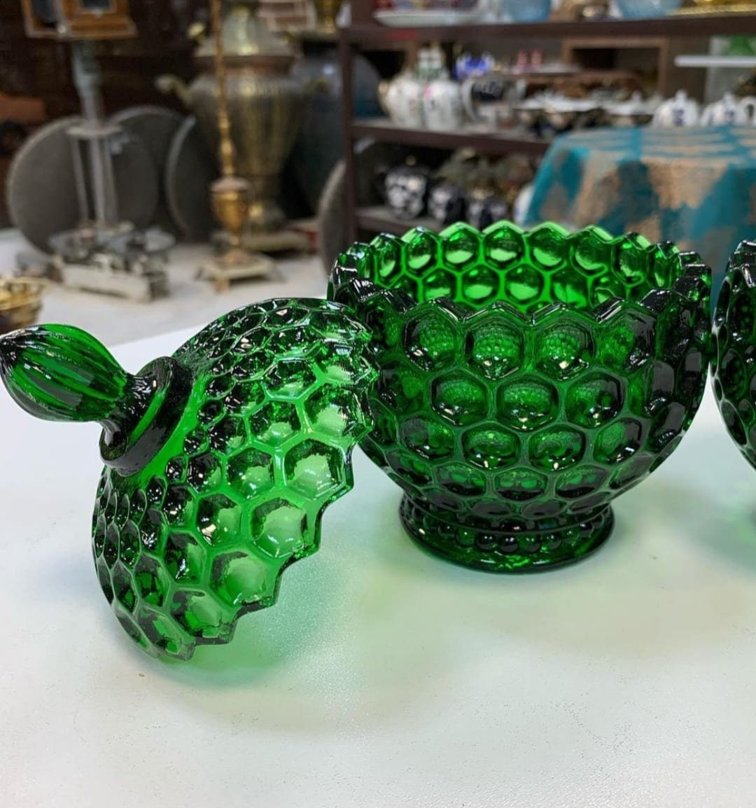 Vintage Emerald Green Glass Candy Dish, Candy Dish Lidded - Etsy