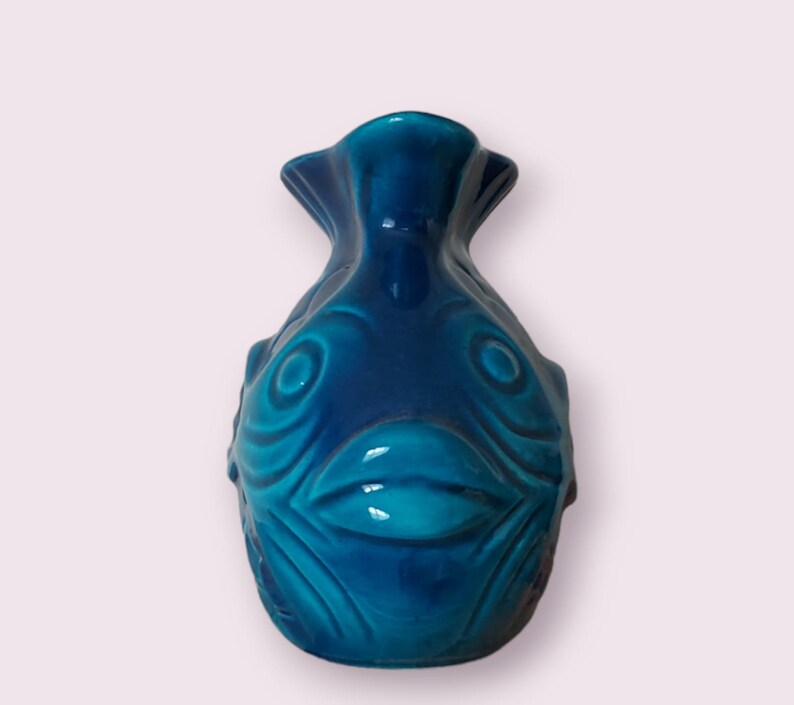 Handmade Turquoise Blue Ceramic Fish Mouth Open Embossed Pattern ...