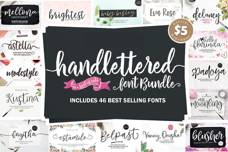 Handlettered Font Bundle Font Bundle, Calligraphy Fonts, Script Fonts, Handwritten Fonts, Font ...