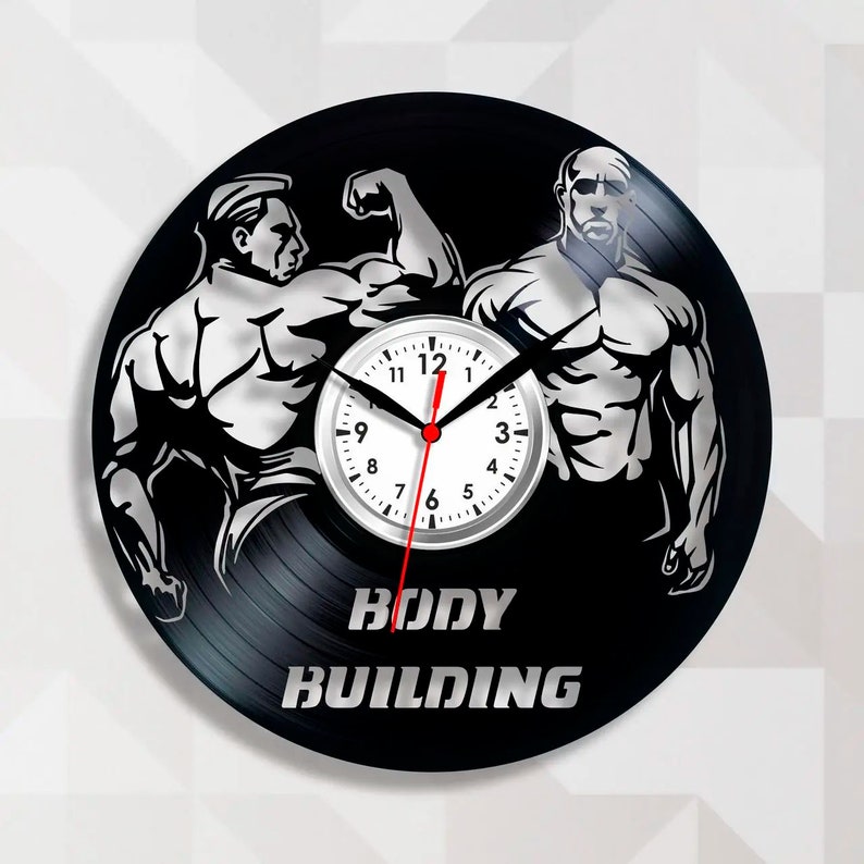 Bodybuilding Vinyl Wall Clock Bodybuilder Art Modern Home Gym Wall ...