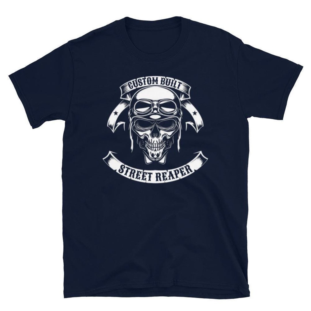 Custom Built Street Reaper Chopper Skull Motorcycle Biker Graphic Tee ...